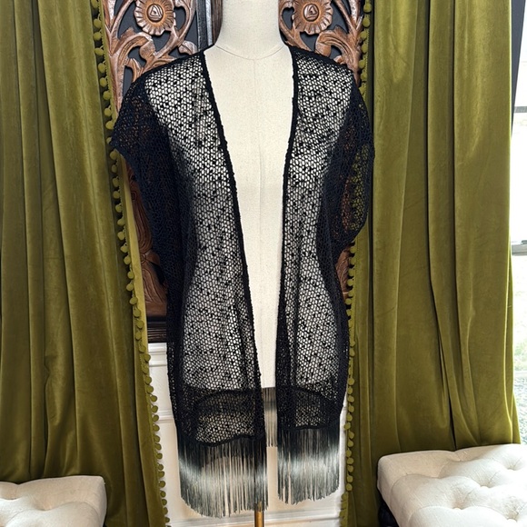 SW3 Bespoke | Tops | Sw3 Bespoke Chic Black Ombre Fringe Open Cardigan ...
